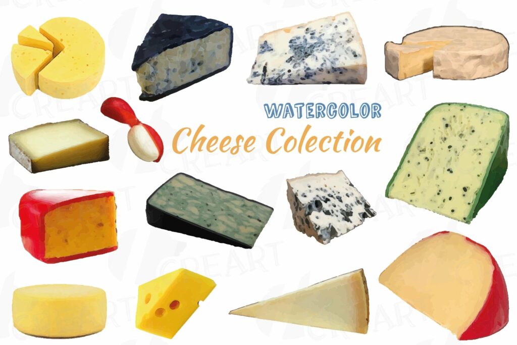 Watercolor Cheese Clip Art Pack, Culinary Food Print Vectors ...