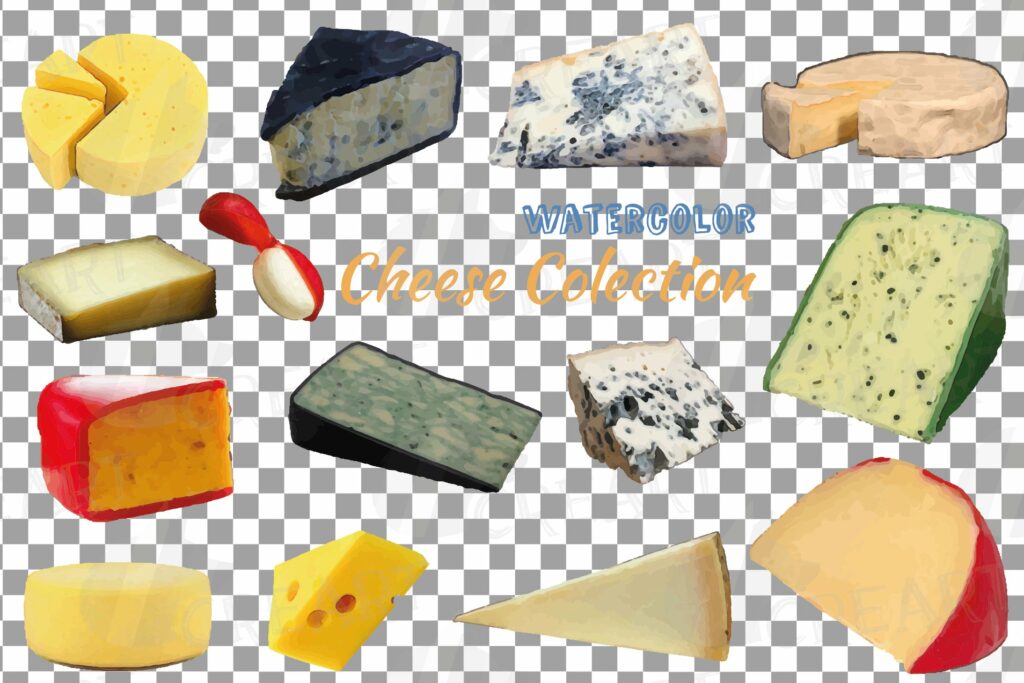 Watercolor Cheese Clip Art Pack, Culinary Food Print Vectors ...