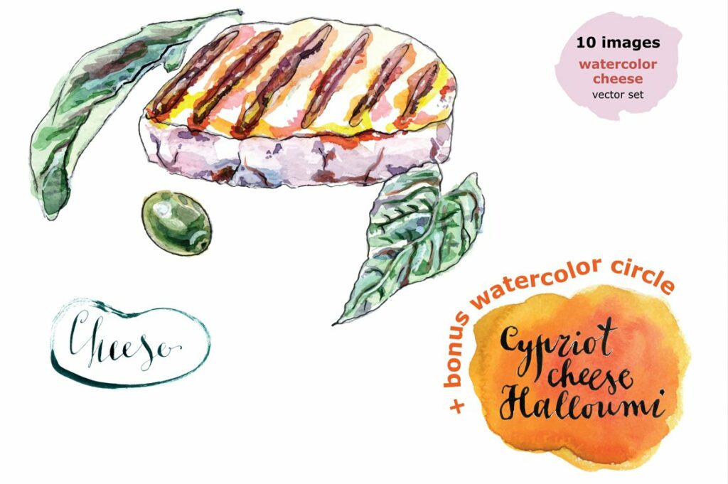 Watercolor Cheese Set AI – MasterBundles