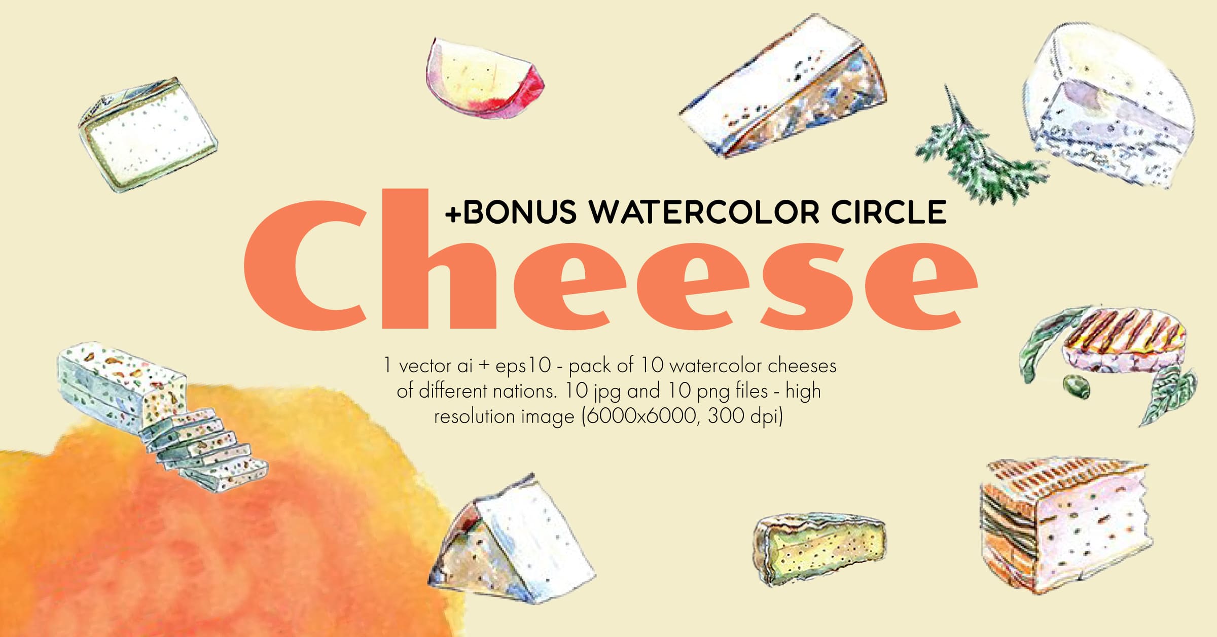 Watercolor Cheese Set AI – MasterBundles