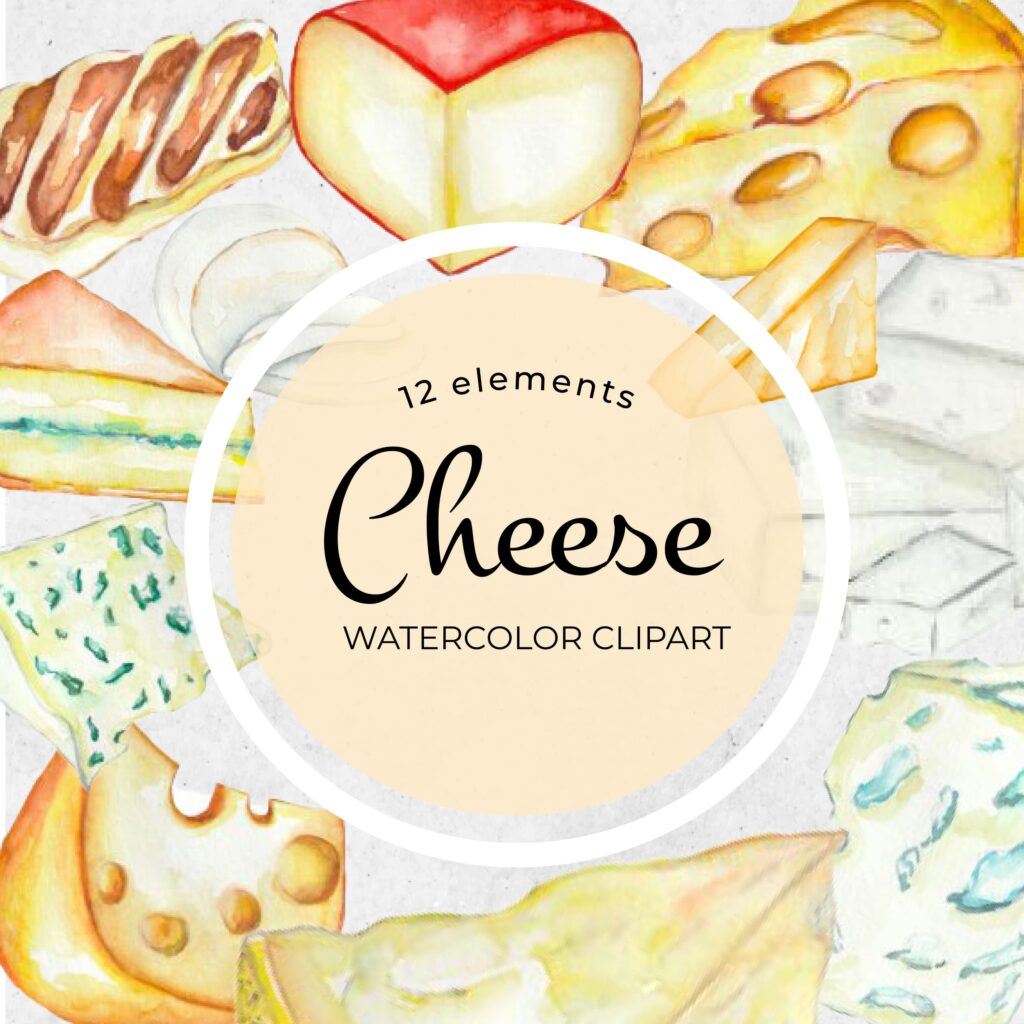 Watercolor Cheeses Clipart, Cheeses Clip Art, Cheese Clipart ...