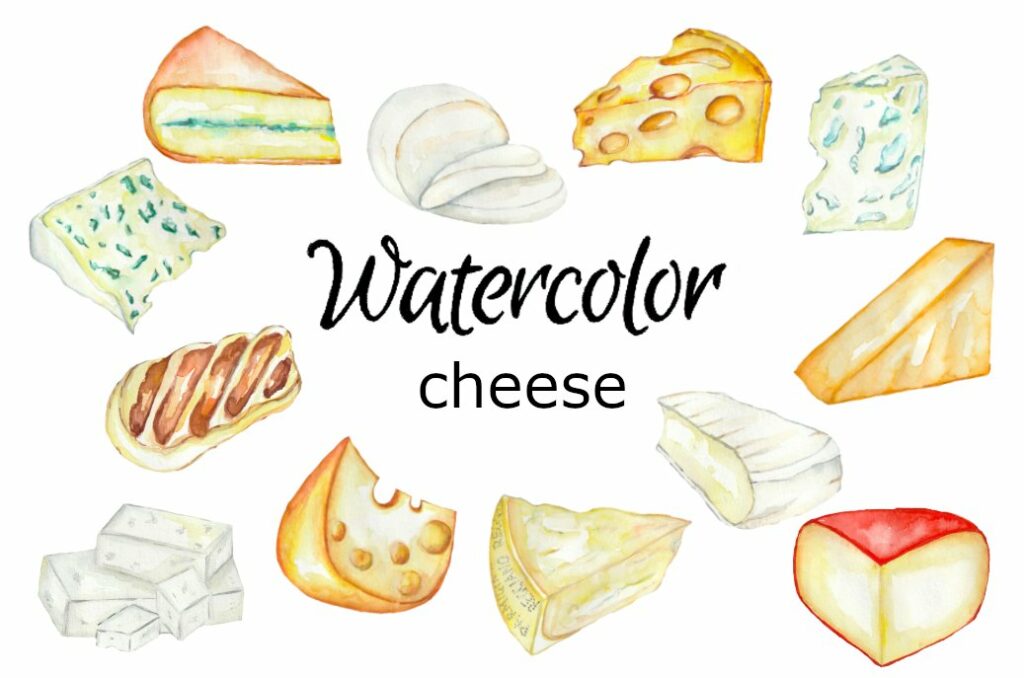 Watercolor Clipart Cheese Types Board Food Kitchen Recipe – MasterBundles