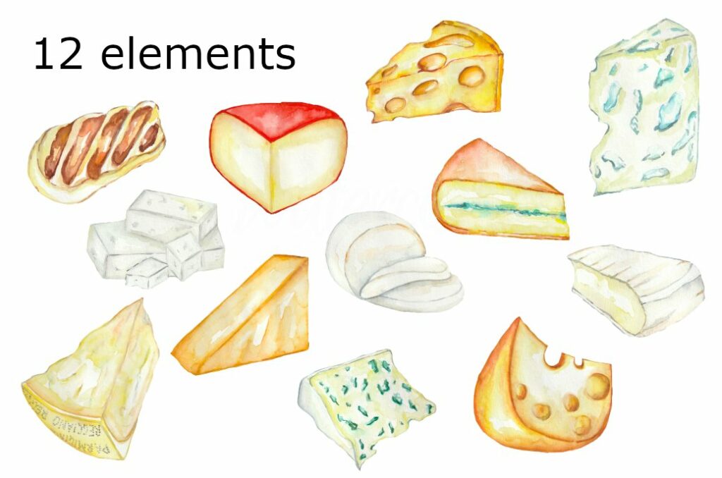 Watercolor Clipart Cheese Types Board Food Kitchen Recipe – MasterBundles