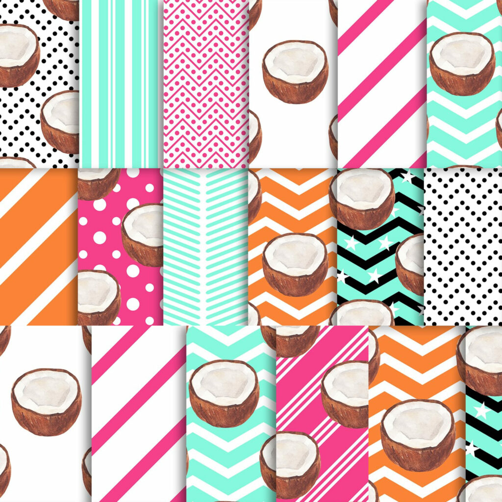 Watercolor Coconut Digital Papers, Fruit Coconut Patterns – MasterBundles