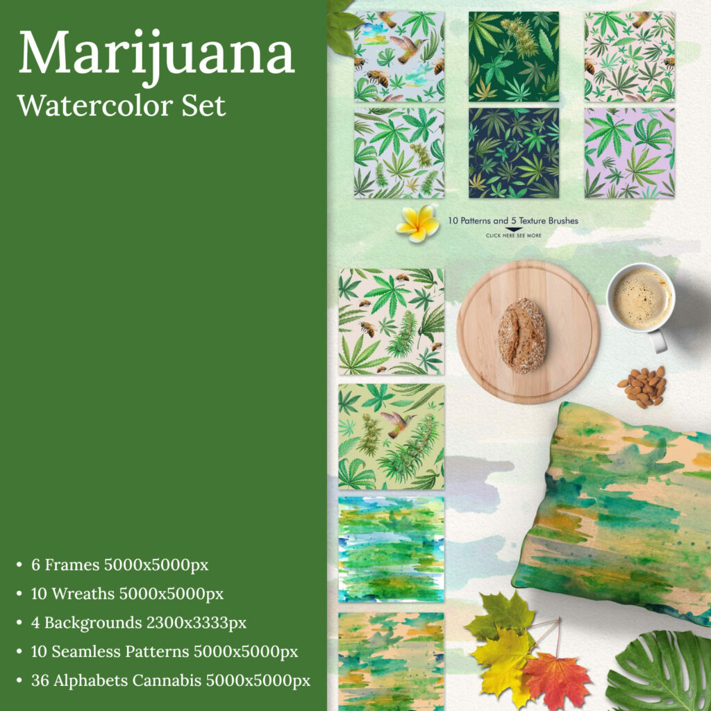 Watercolor Marijuana Set – MasterBundles