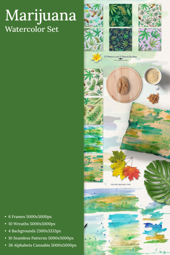 Watercolor Marijuana Set – MasterBundles