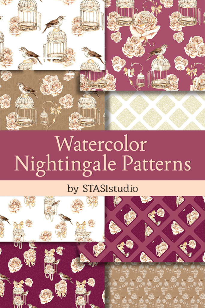 Watercolor Nightingale Patterns – MasterBundles