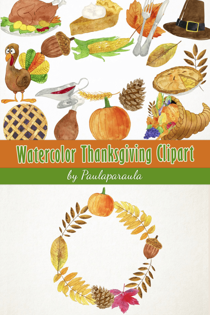 Watercolor Thanksgiving Clipart 20 PNG – MasterBundles