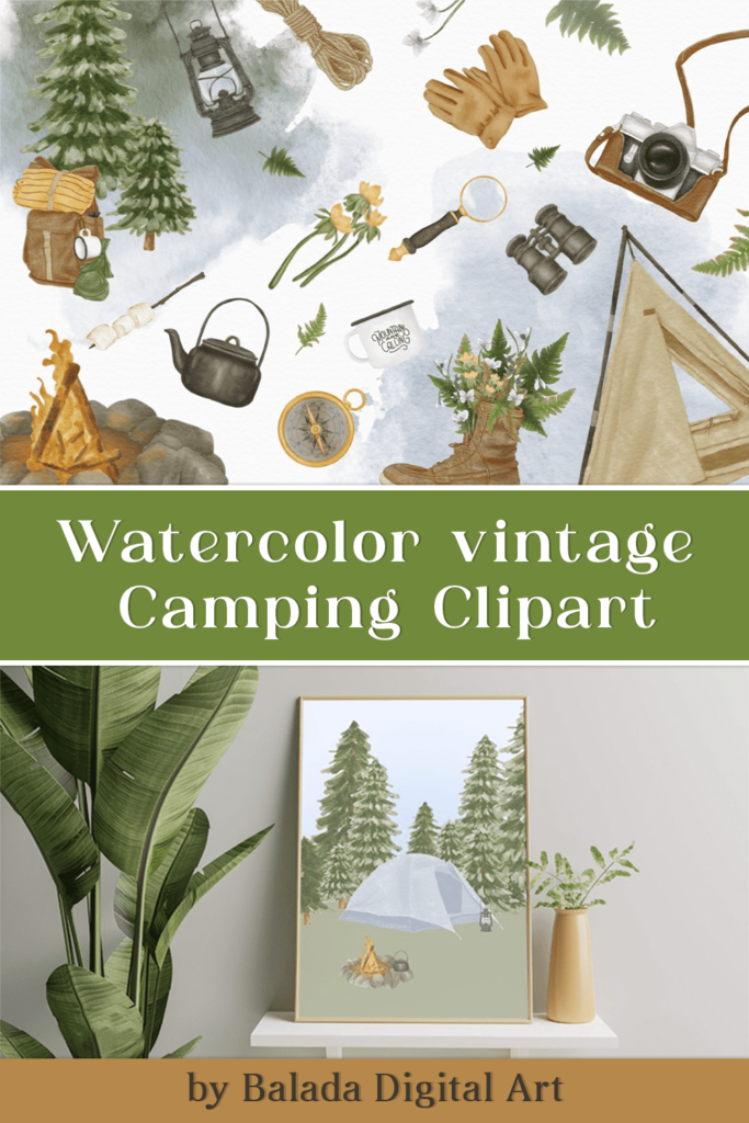 Watercolor vintage Camping Clipart – MasterBundles