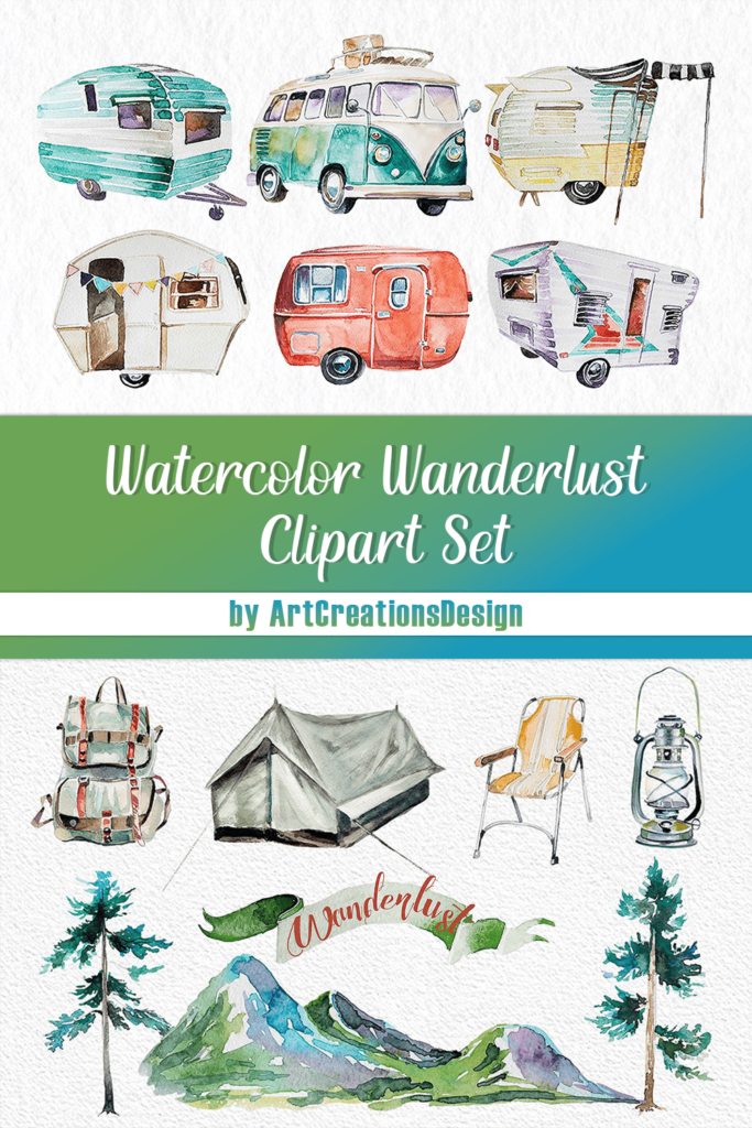 Watercolor Wanderlust Clipart Set – MasterBundles