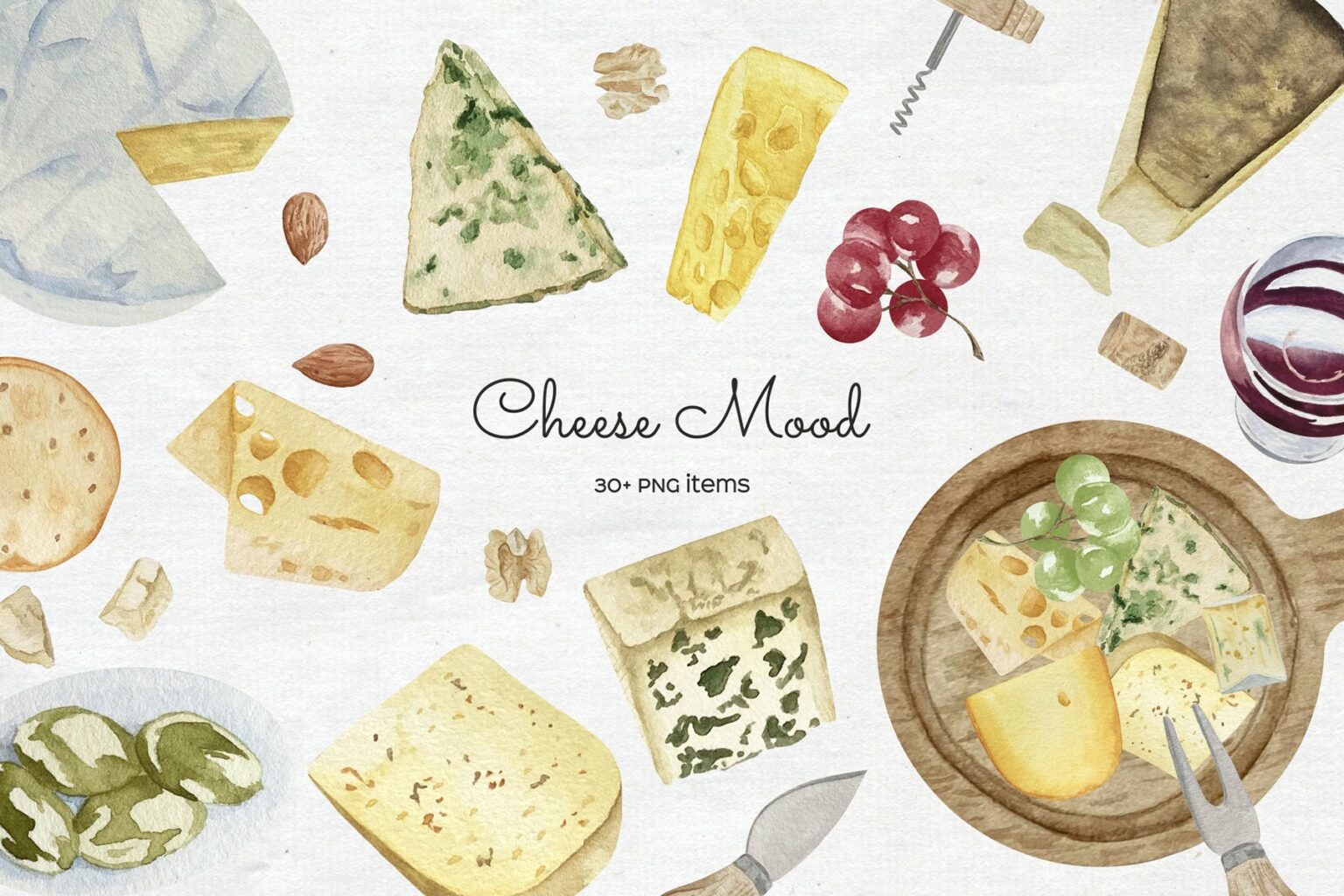 Watercolor Wine & Cheese Clipart – MasterBundles