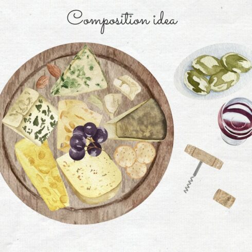 Watercolor Wine & Cheese Clipart | Master Bundles