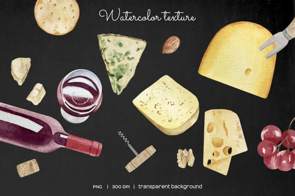 Watercolor Wine & Cheese Clipart – MasterBundles
