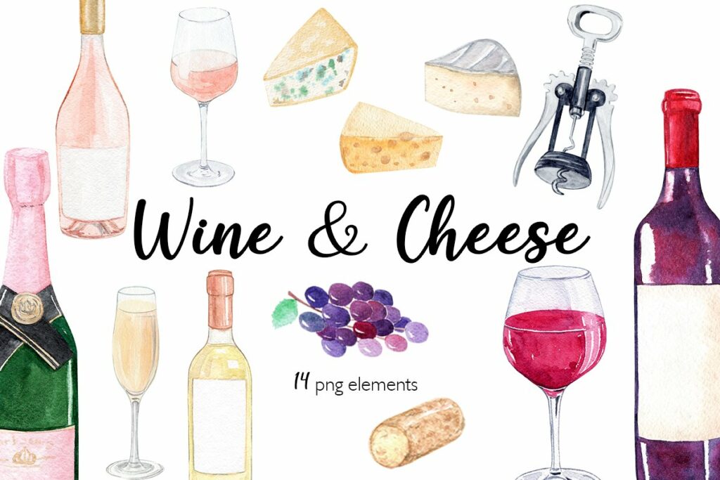 Wine And Cheese Watercolor Clipart – MasterBundles