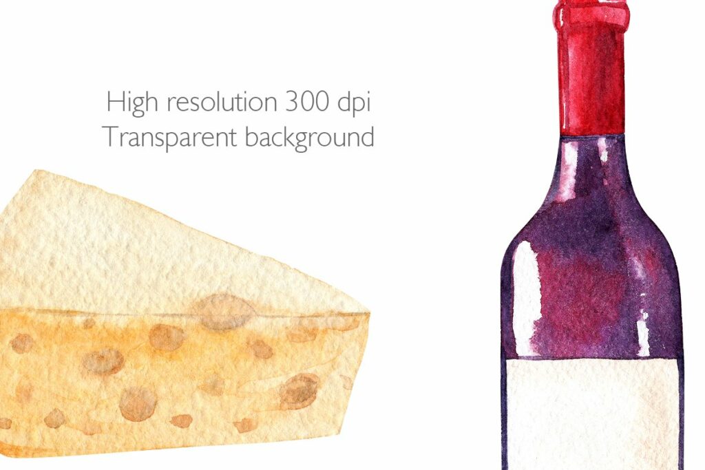 Wine And Cheese Watercolor Clipart – MasterBundles