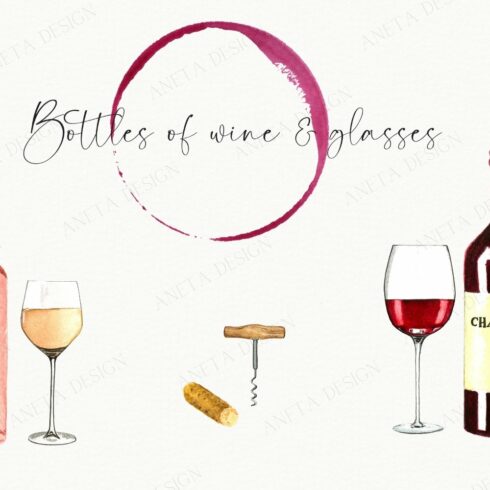 Wine & Cheese Watercolor Clipart, Wine Glasses Clipart | Master Bundles