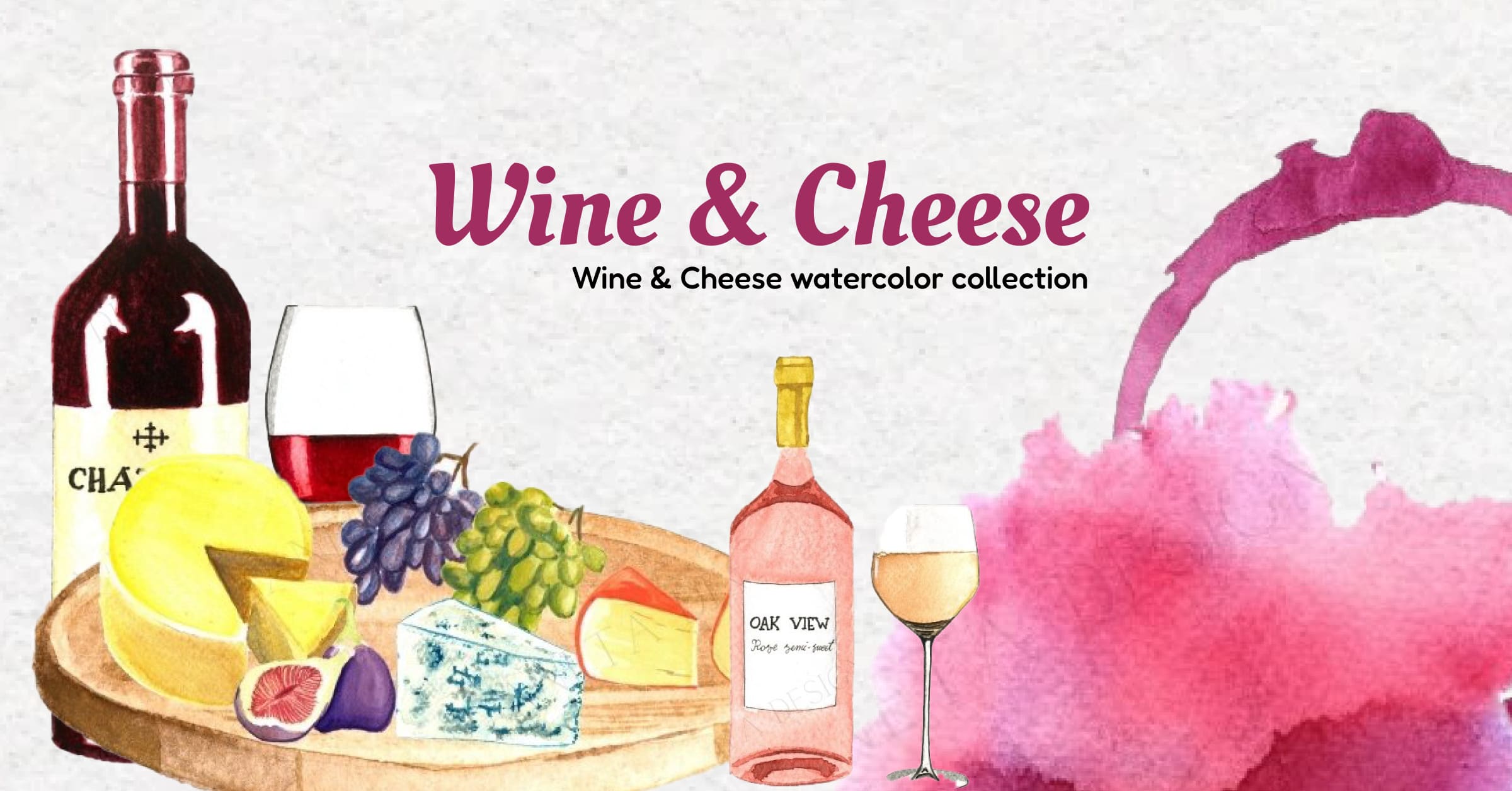 Wine & Cheese Watercolor Clipart, Wine Glasses Clipart – MasterBundles