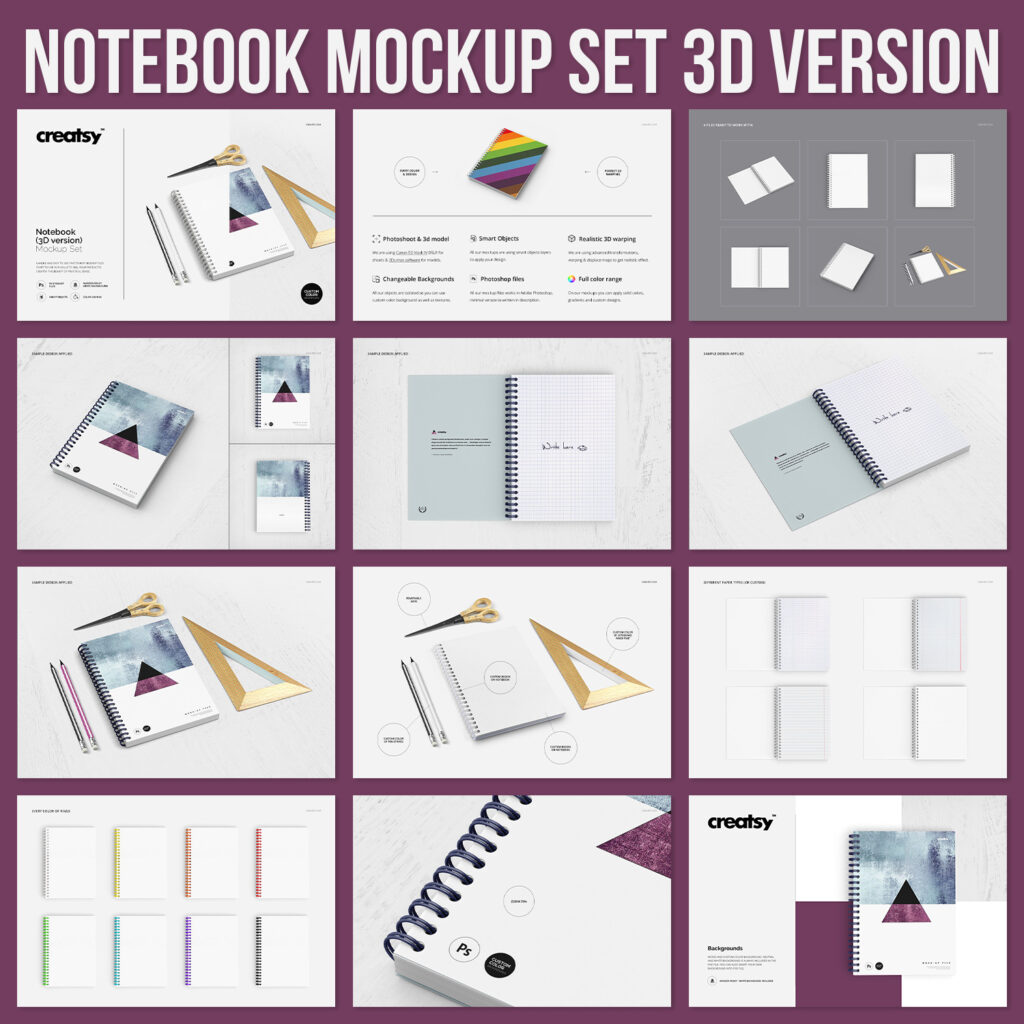 Notebook Mockup Set (3D version) – MasterBundles