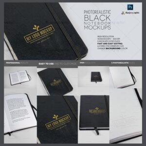 Photorealistic Black Notebook Mockup – MasterBundles