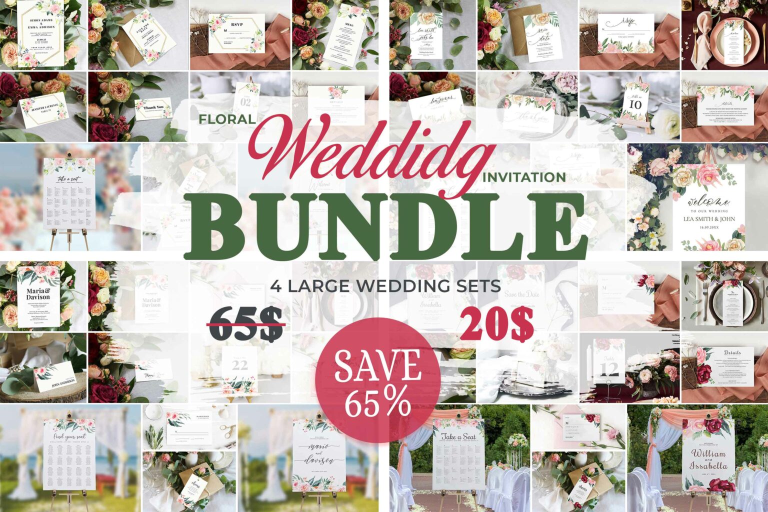 Watercolor Floral Wedding Invitation Large Bundle - MasterBundles