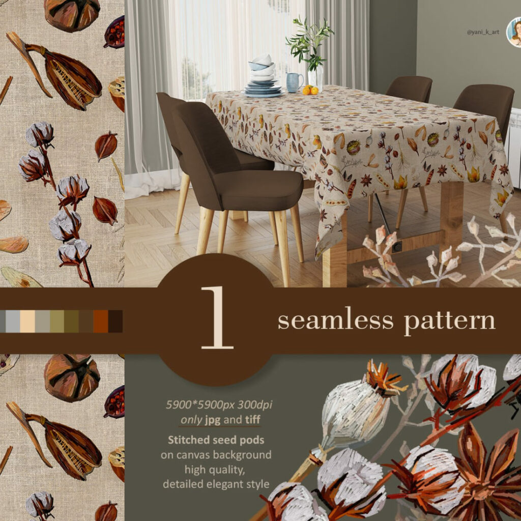 Fall Seamless Pattern, Autumn Floral Elements , Seed Pods | MasterBundles