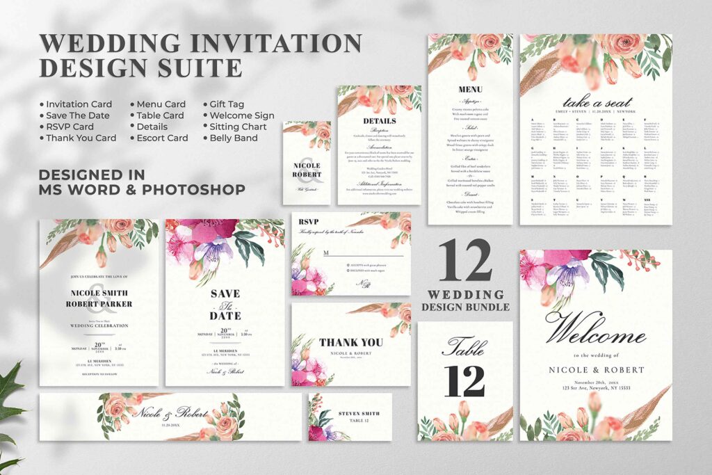 Watercolor Floral Wedding Invitation Package Mega bundle - MasterBundles