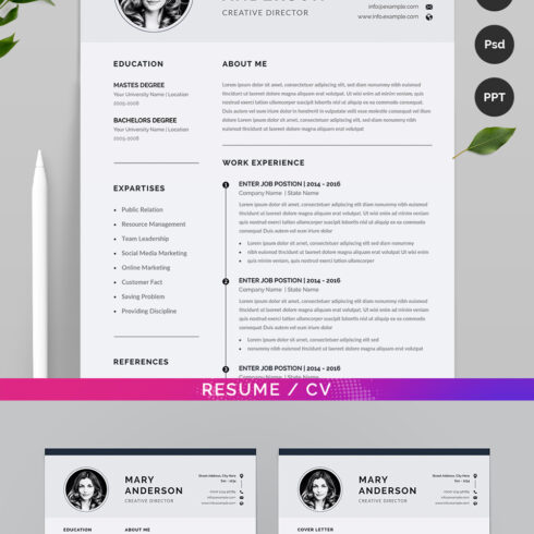 Clean and Modern Resume CV Template | MasterBundles