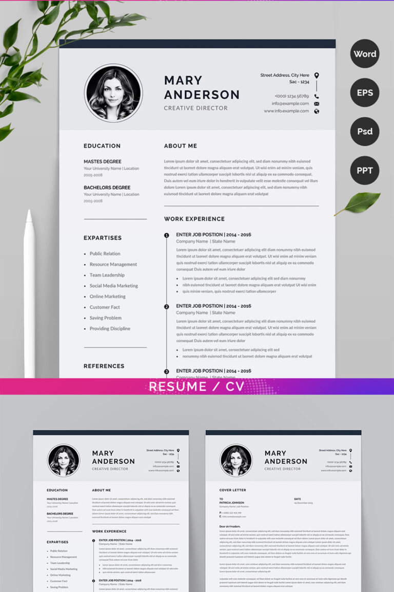 Clean and Modern Resume CV Template - MasterBundles