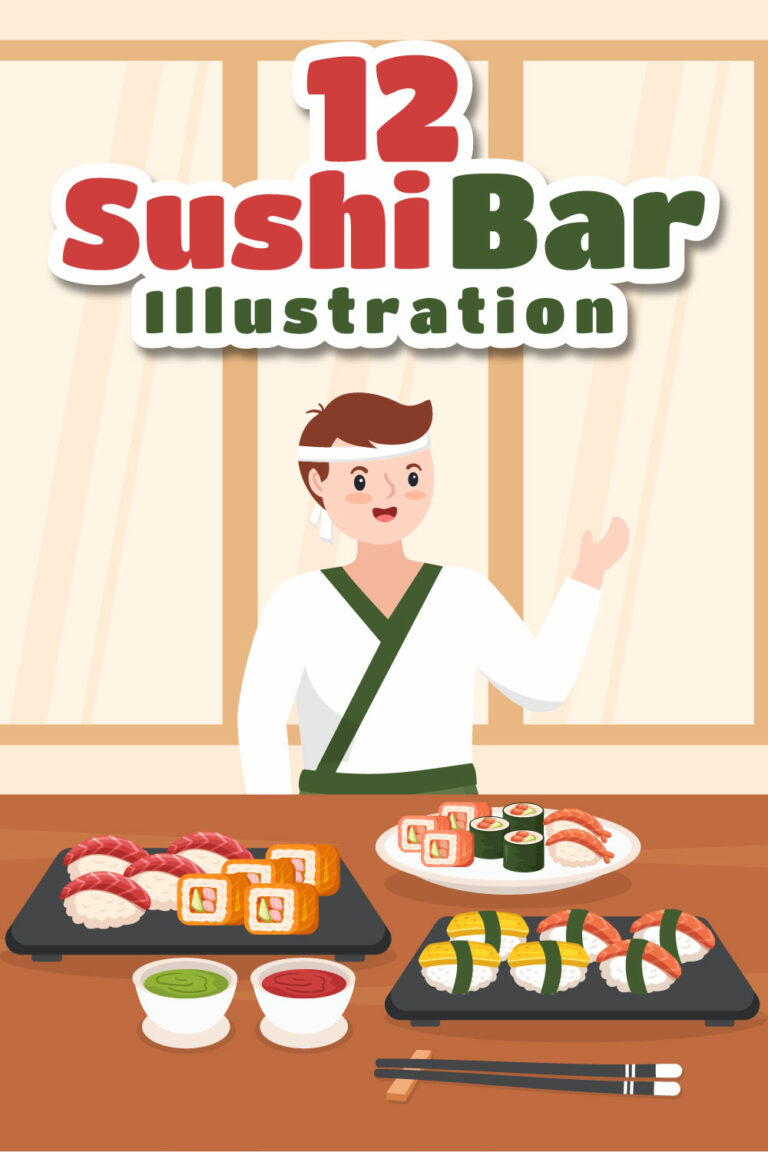 12 Sushi Bar Japan Asian Food Illustration - MasterBundles