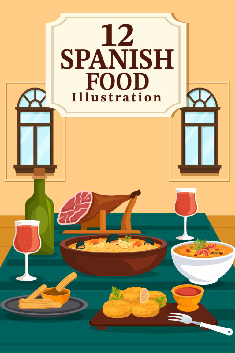 12 Spanish Food Cuisine Illustration - MasterBundles