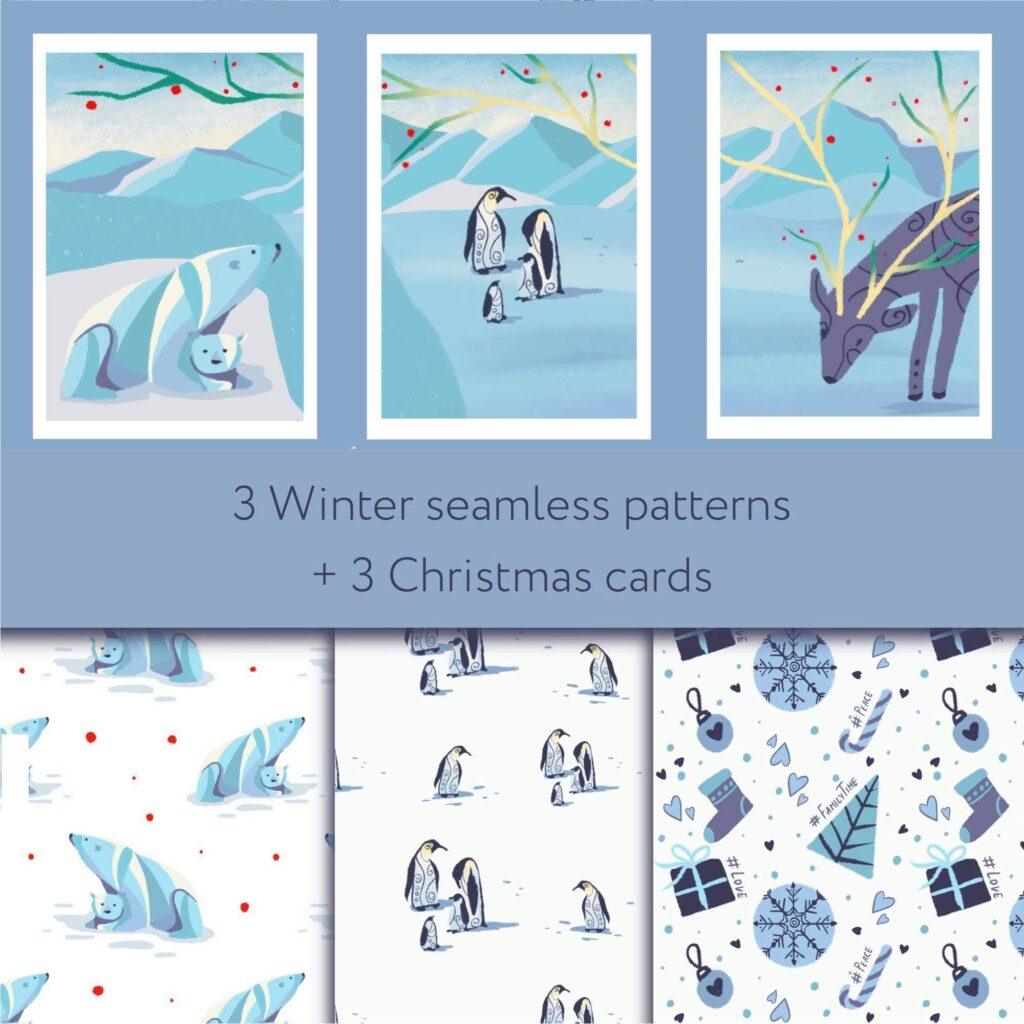 winter patterns+christmas cards - MasterBundles