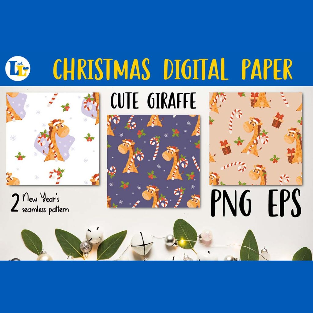 Seamless christmas pattern|Digital Paper |Cute giraffe Santa ...