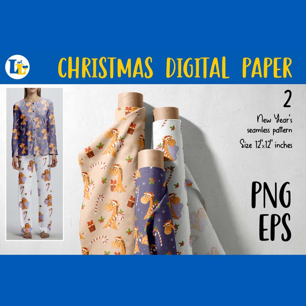 Seamless christmas pattern|Digital Paper |Cute giraffe Santa ...