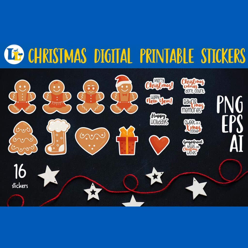 Christmas Digital Printable stickers|Cute Gingerbread Bundle ...