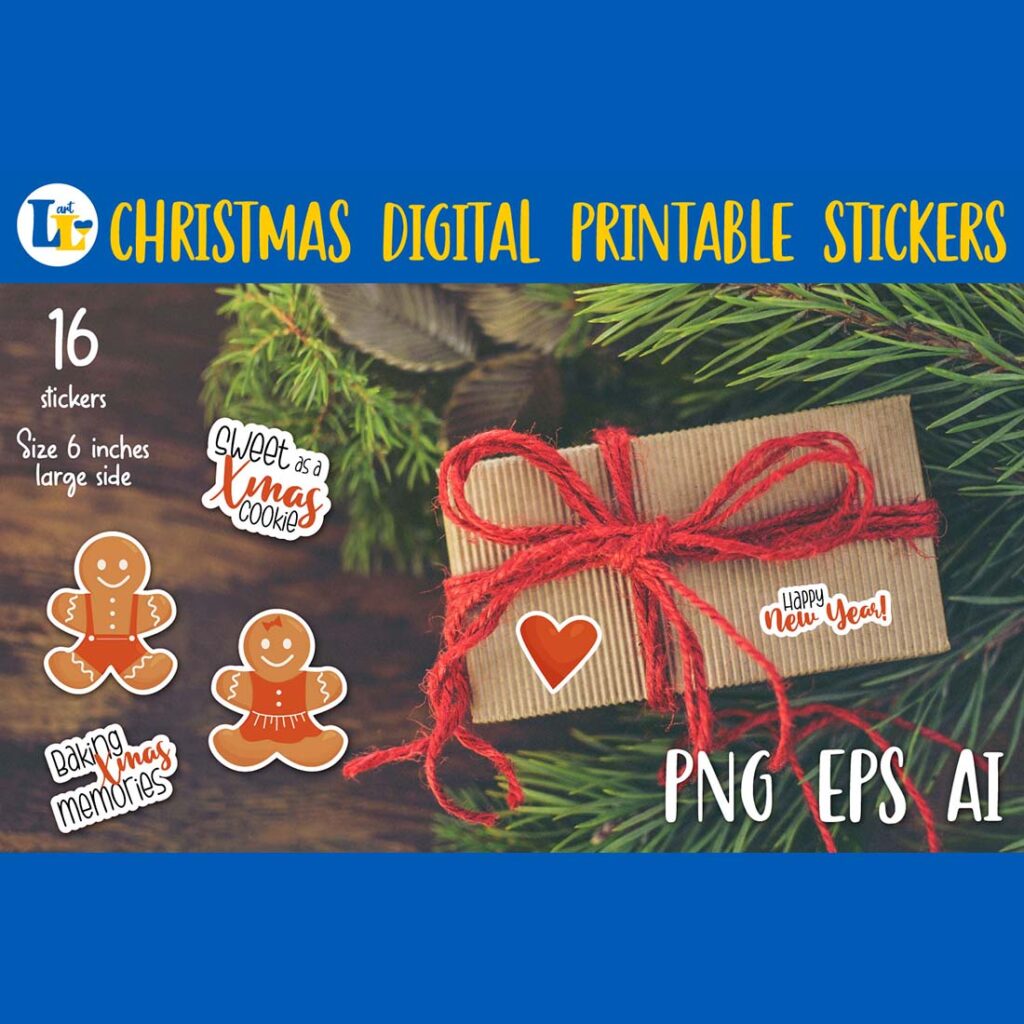 Christmas Digital Printable stickers|Cute Gingerbread Bundle ...