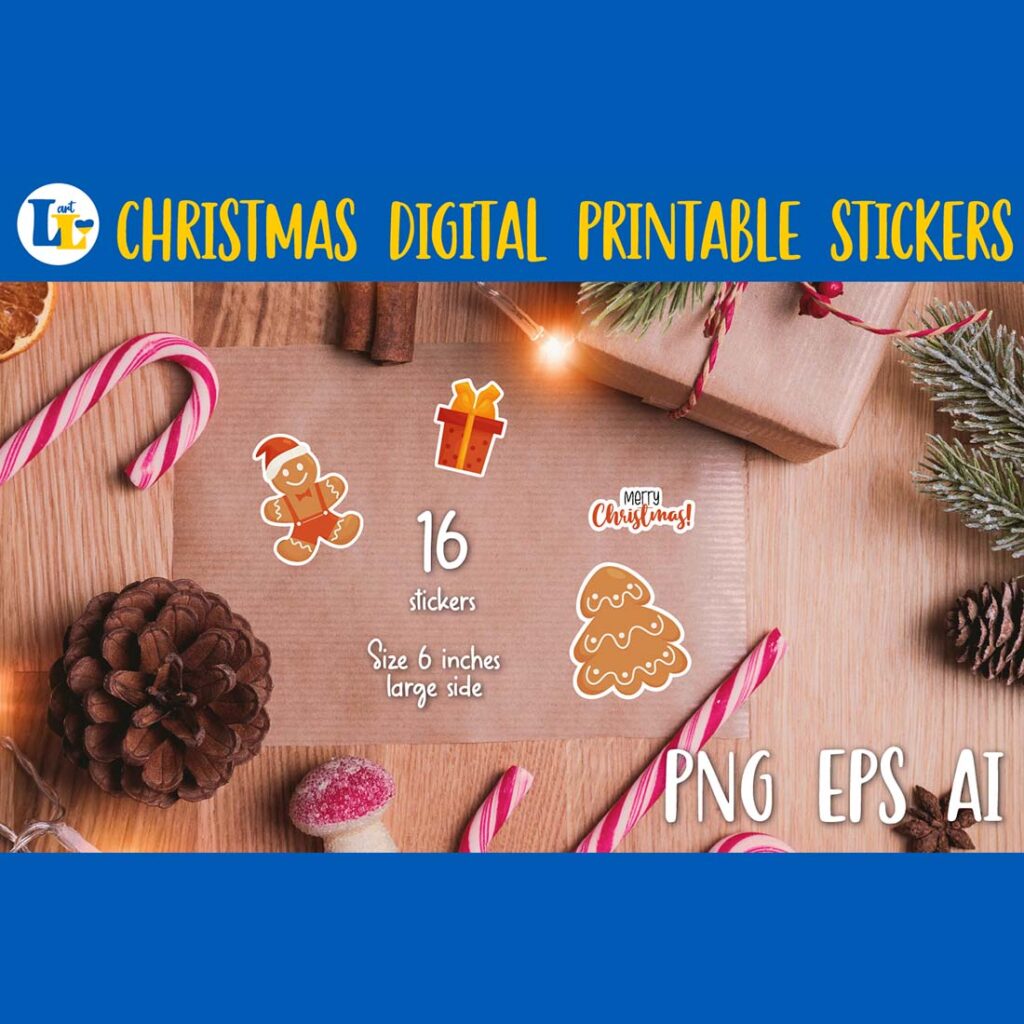 Christmas Digital Printable stickers|Cute Gingerbread Bundle ...