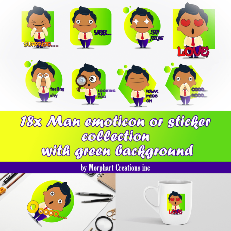 18 Man Emoticon Or Sticker Collection With Green Background – MasterBundles