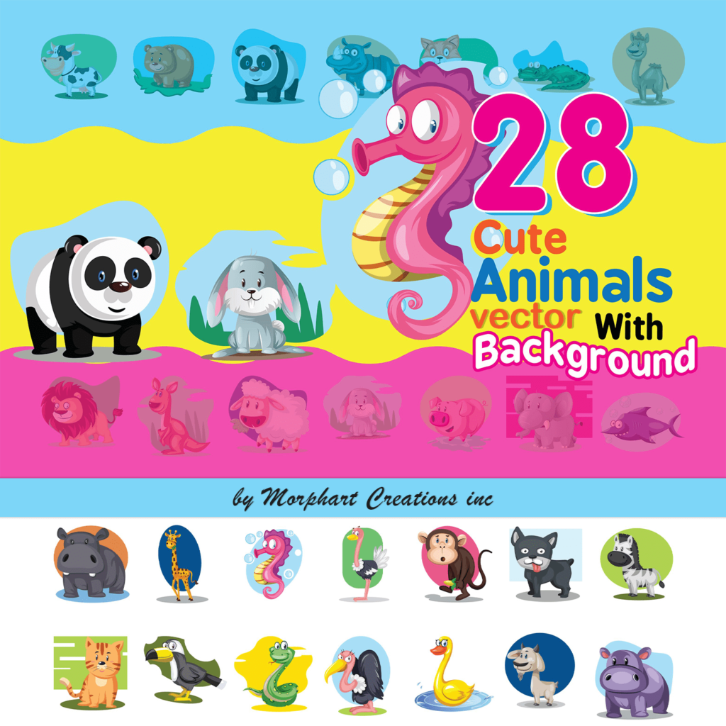 28 Cute Animals Vector With Background – MasterBundles