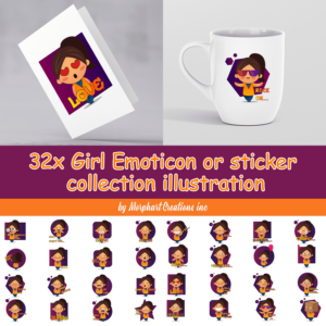 32 Girl Emoticon Or Sticker Collection Illustration – MasterBundles
