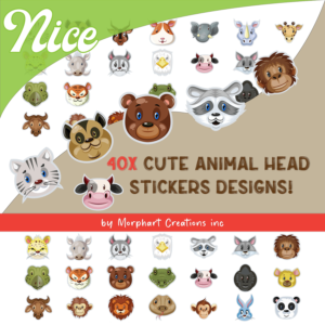 40 Cute Animal Head Stickers Designs – MasterBundles