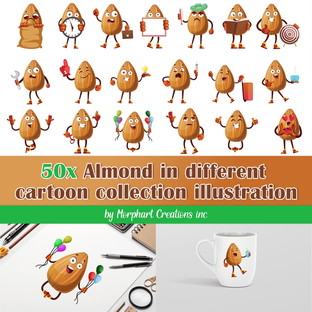 50 Almond In Different Cartoon Collection Illustration – MasterBundles