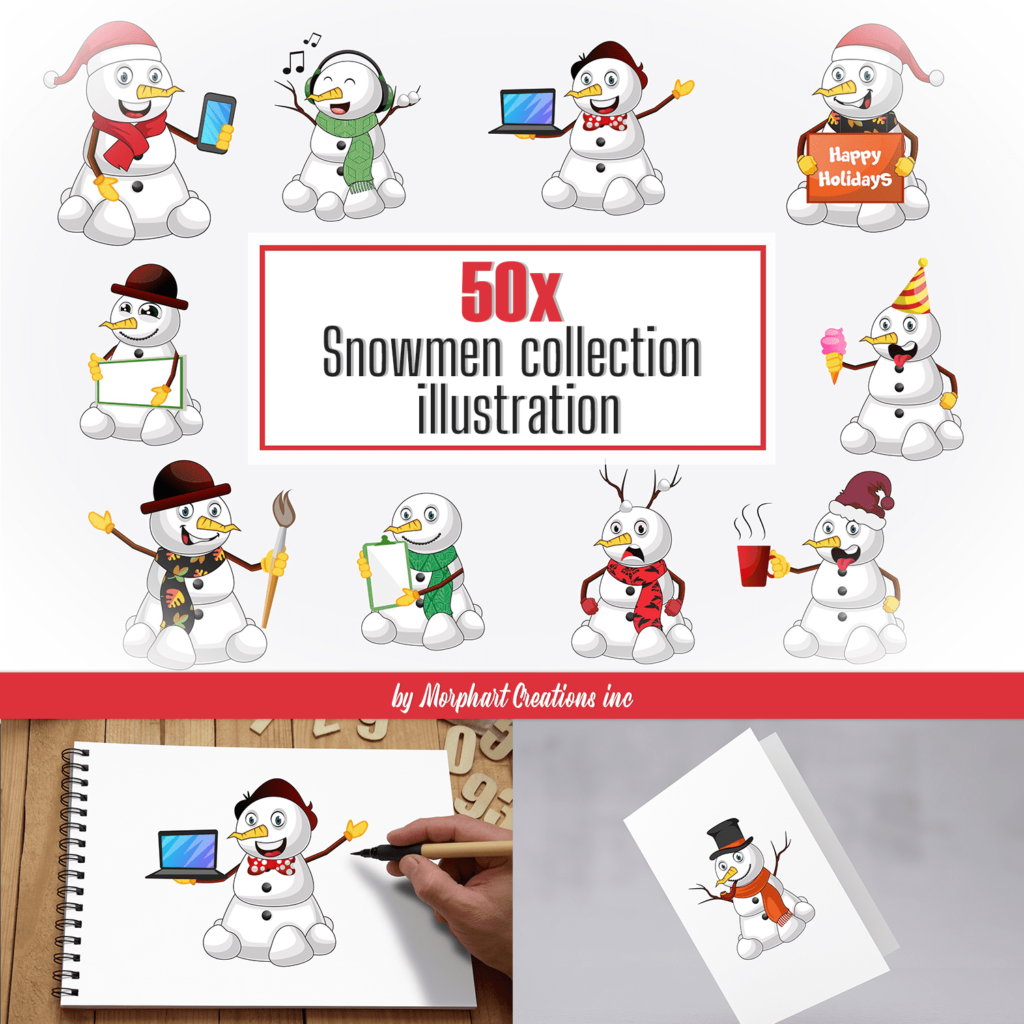 50 Snowmen Collection Illustration – MasterBundles