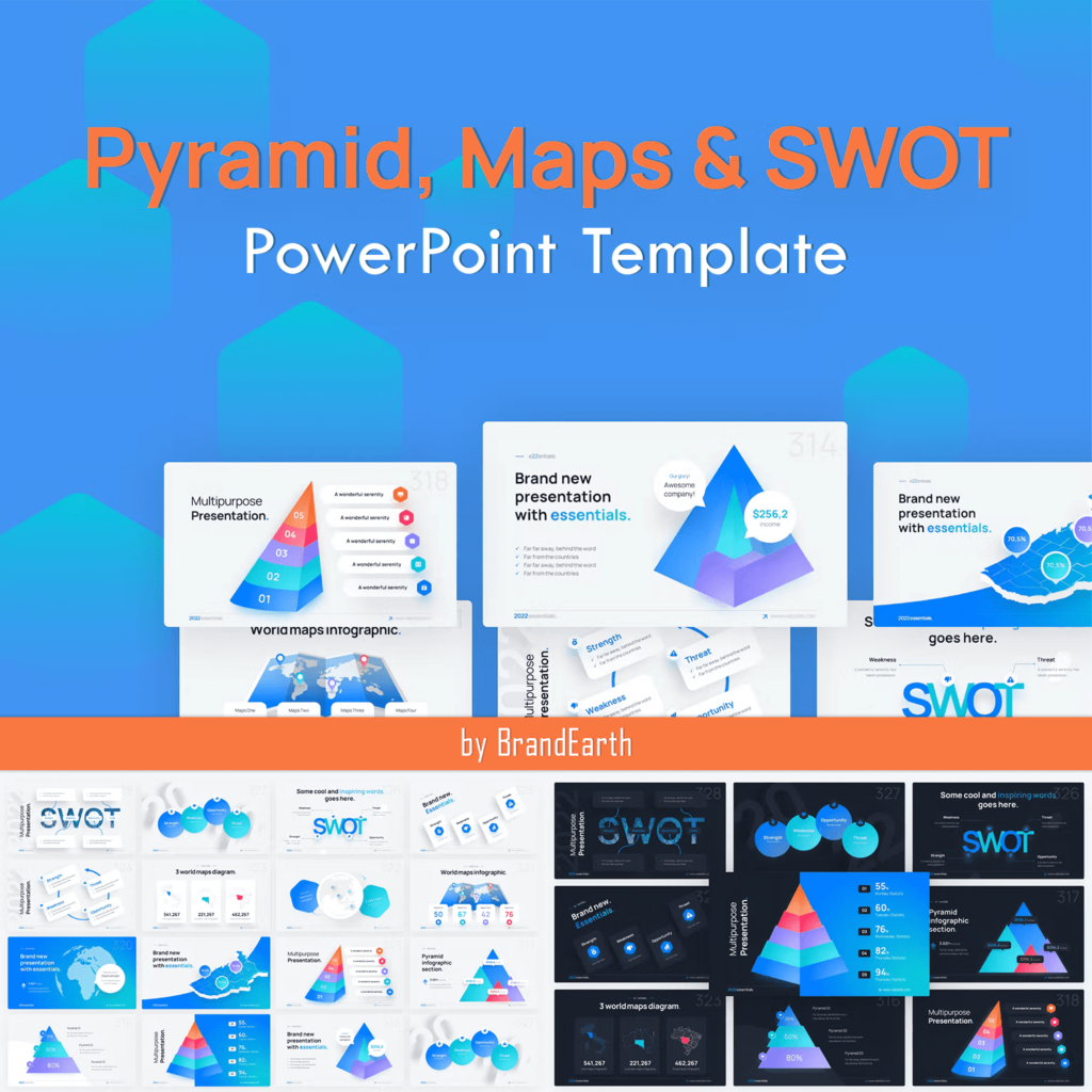 Pyramid, Maps & Swot PowerPoint Template – MasterBundles