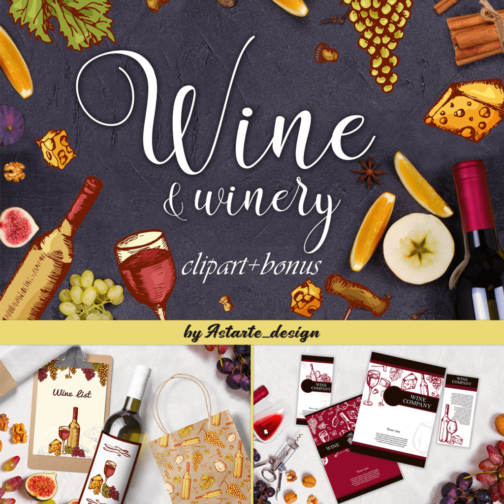 Wine & Winery-Clipart+Bonus – MasterBundles
