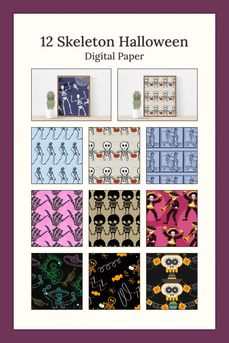 12 Digital Paper Skeleton Halloween 12×12 – MasterBundles
