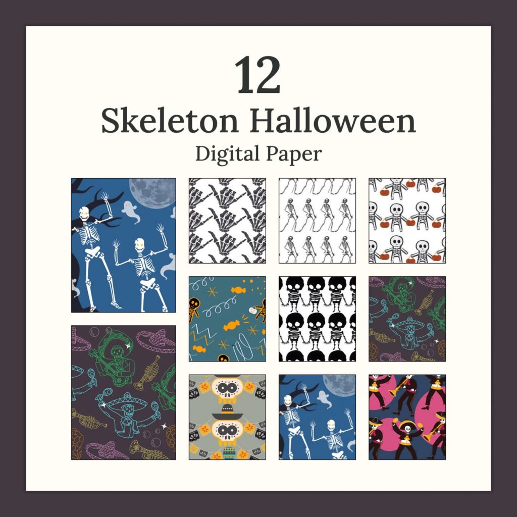 12 Digital Paper Skeleton Halloween JPG – MasterBundles