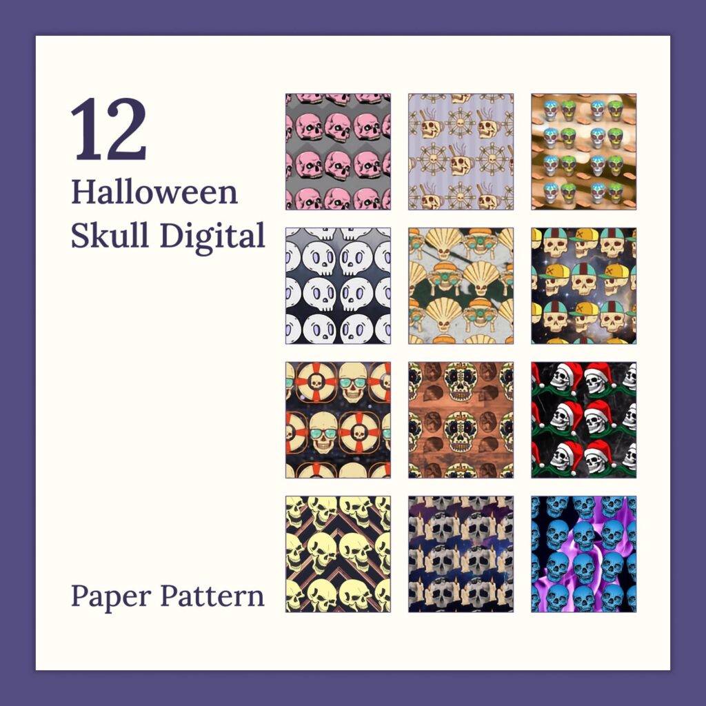 12 Halloween Skull Digital Paper Pattern – MasterBundles