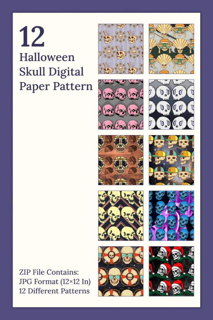 12 Halloween Skull Digital Paper Pattern – MasterBundles