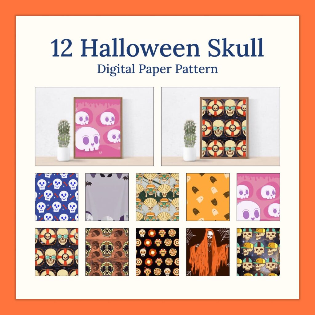 12 Halloween Skull Digital Paper Pattern – MasterBundles
