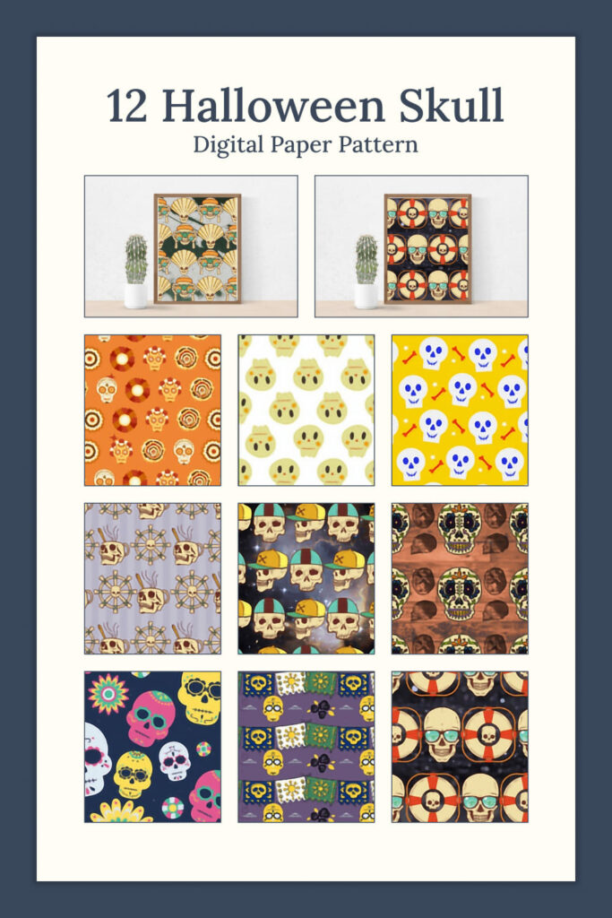 12 Halloween Skull Digital Paper Pattern – MasterBundles